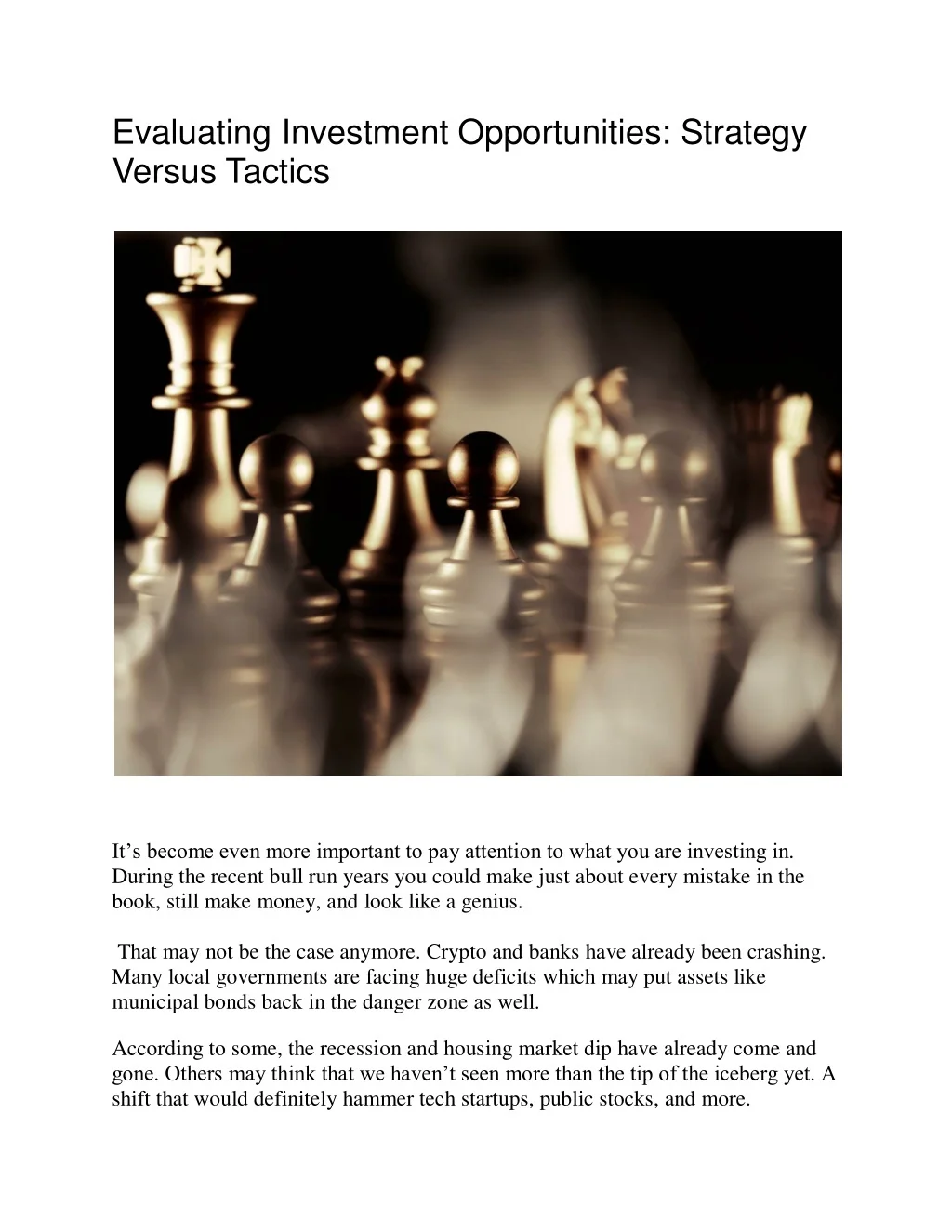 PPT - Evaluating Investment Opportunities: Strategy Versus Tactics ...