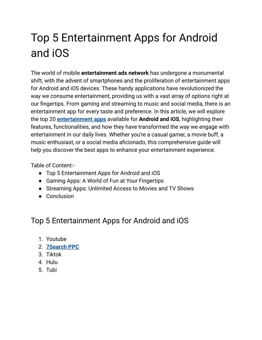 PPT - Top 5 Entertainment Apps for Android and iOS PowerPoint ...