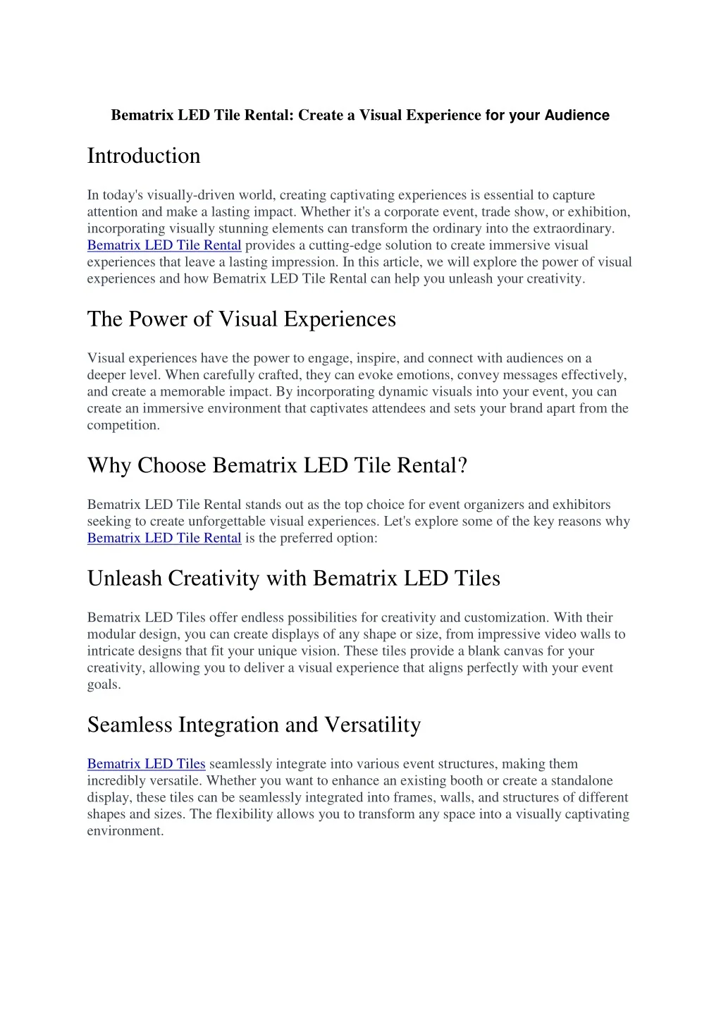 PPT - Bematrix LED Tile Rental PowerPoint Presentation, free download ...