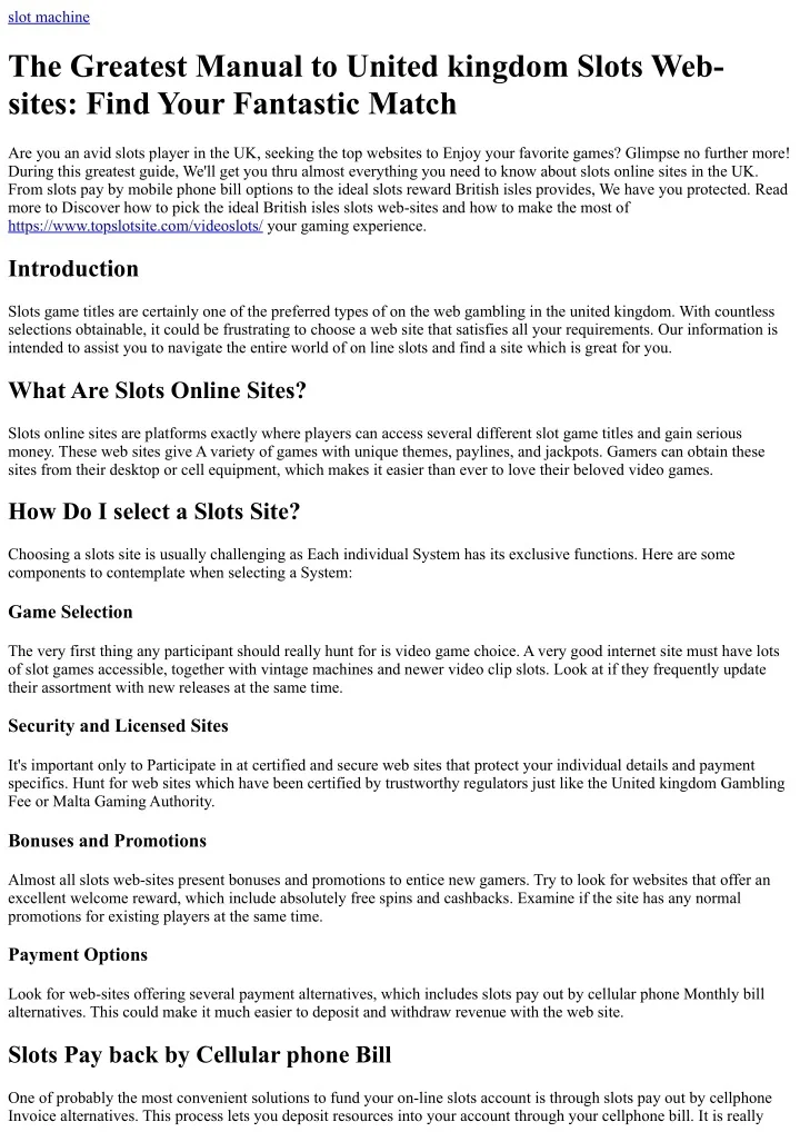 PPT - The Top Guidebook to British isles Slots Web-sites: Obtain Your ...