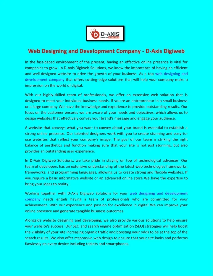 PPT - Web Designing and Development Company - D-Axis Digiweb PowerPoint Presentation - ID:12303060