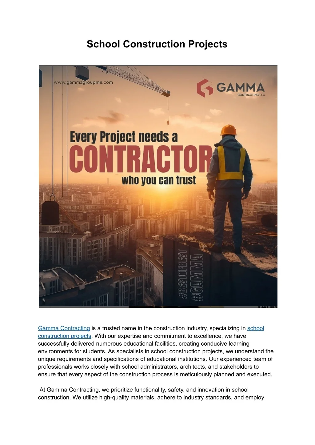 PPT - School Construction Projects | Gamma Contracting PowerPoint Presentation - ID:12307292