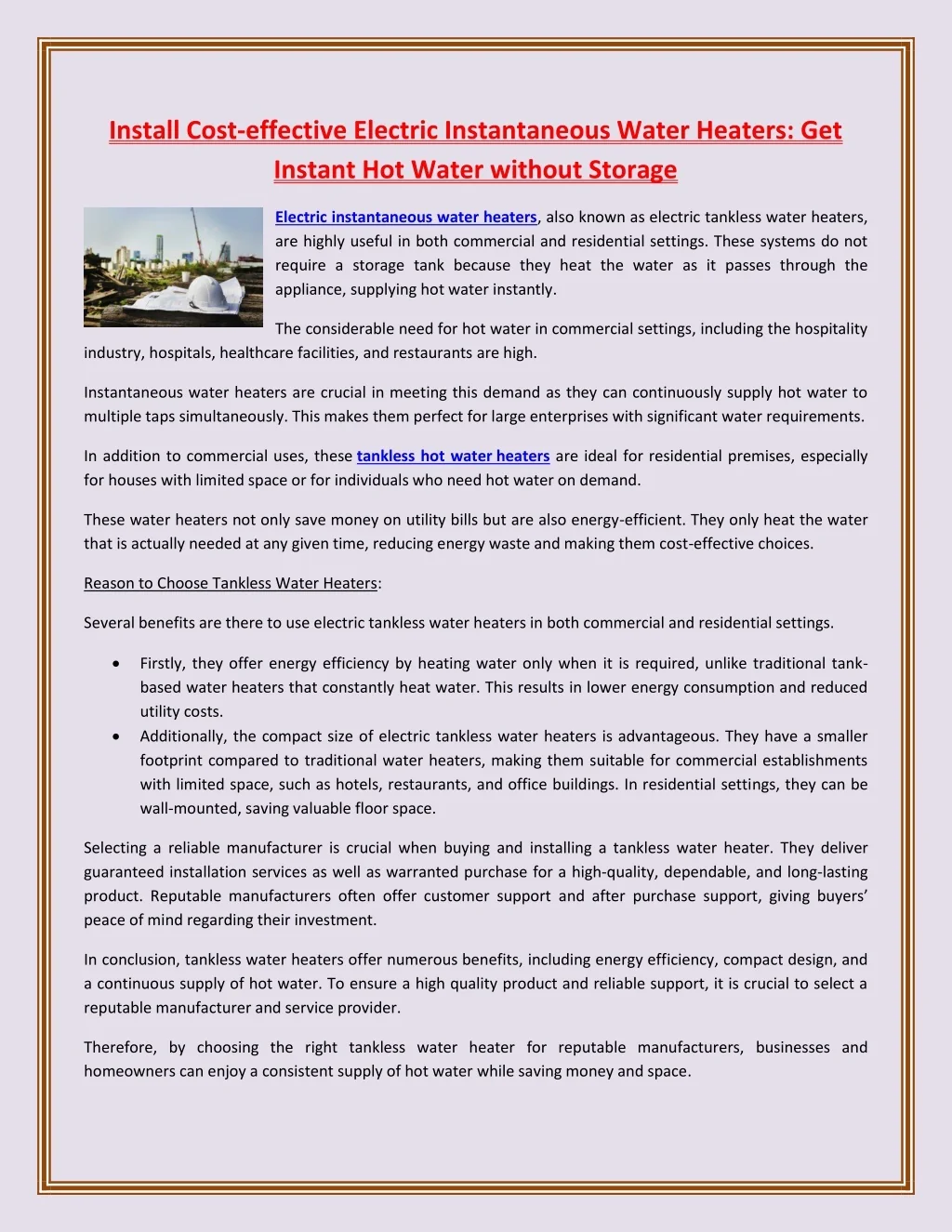 PPT - Install Cost-effective Electric Instantaneous Water Heaters Get ...