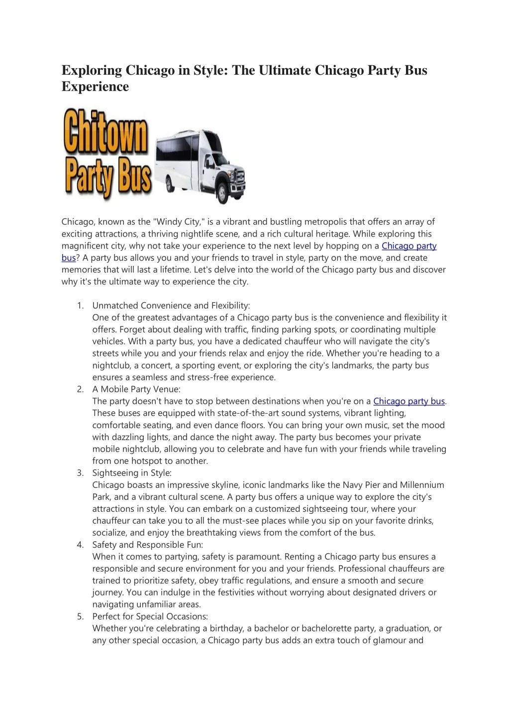 PPT - Exploring Chicago in Style: The Ultimate Chicago Party Bus ...