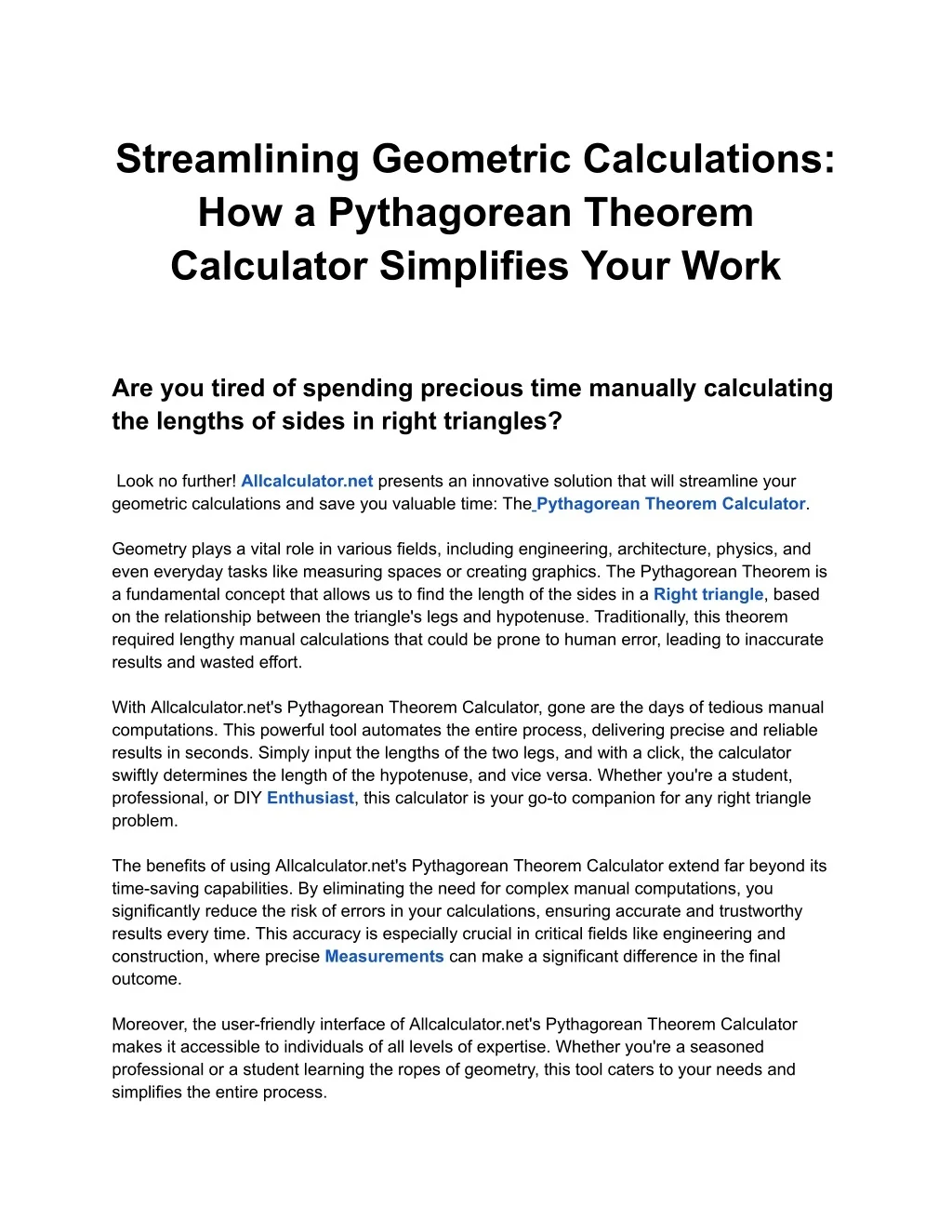 PPT - Streamlining Geometric Calculations: How a Pythagorean Theorem ...