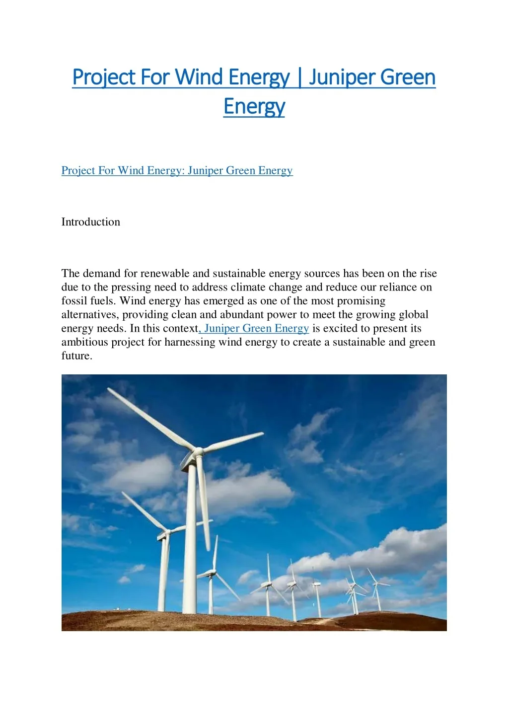 PPT - Project For Wind Energy | Juniper Green Energy PowerPoint ...