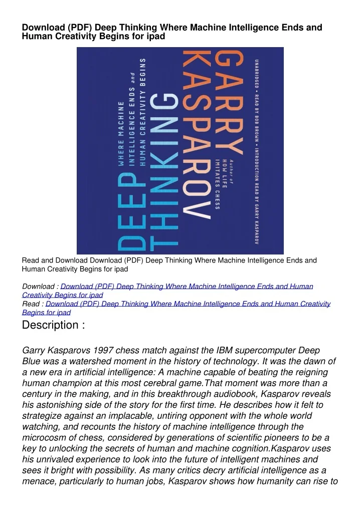 PPT - Download (PDF) Deep Thinking Where Machine Intelligence Ends and ...