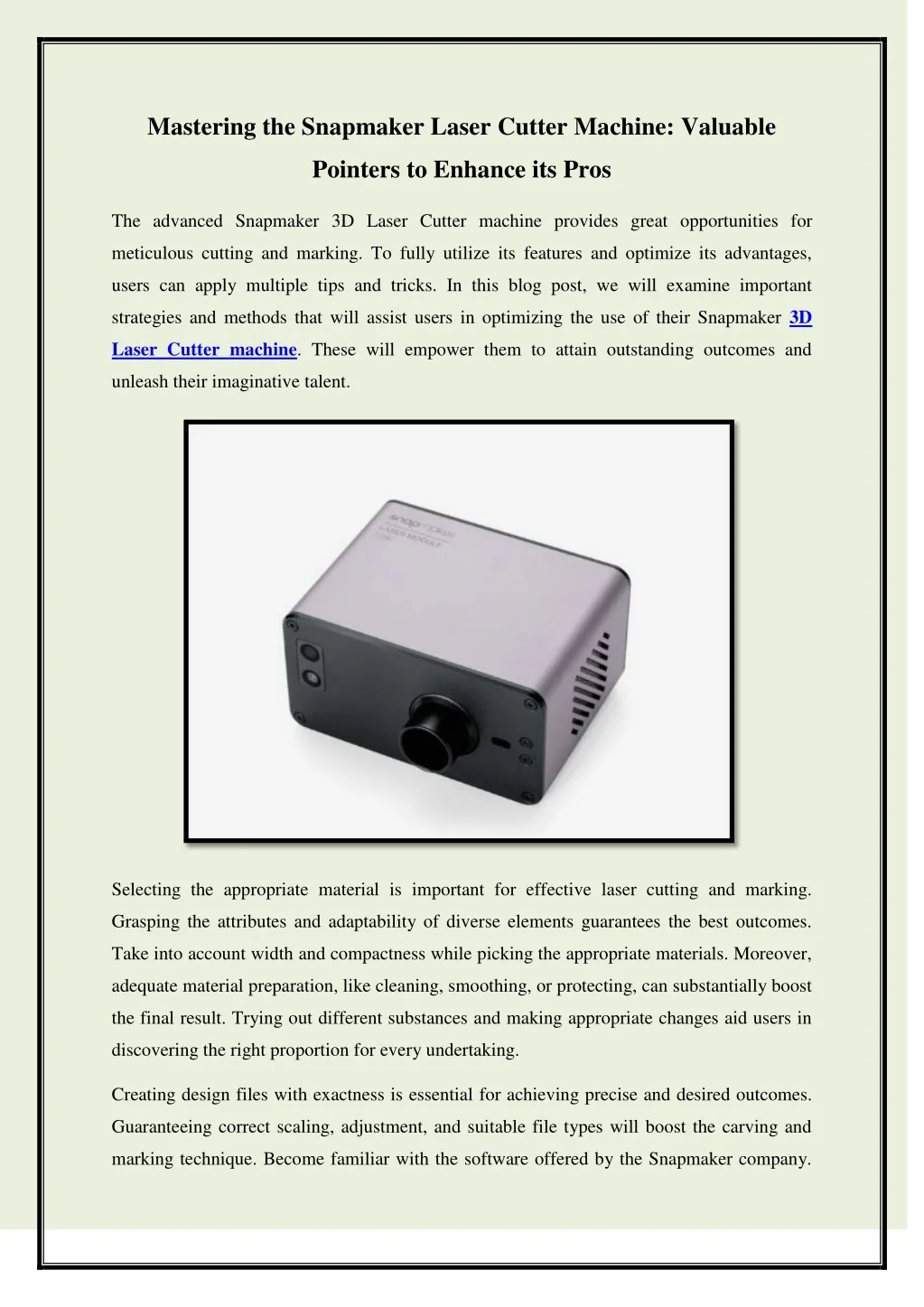 PPT - Mastering the Snapmaker Laser Cutter Machine: Valuable Pointers ...