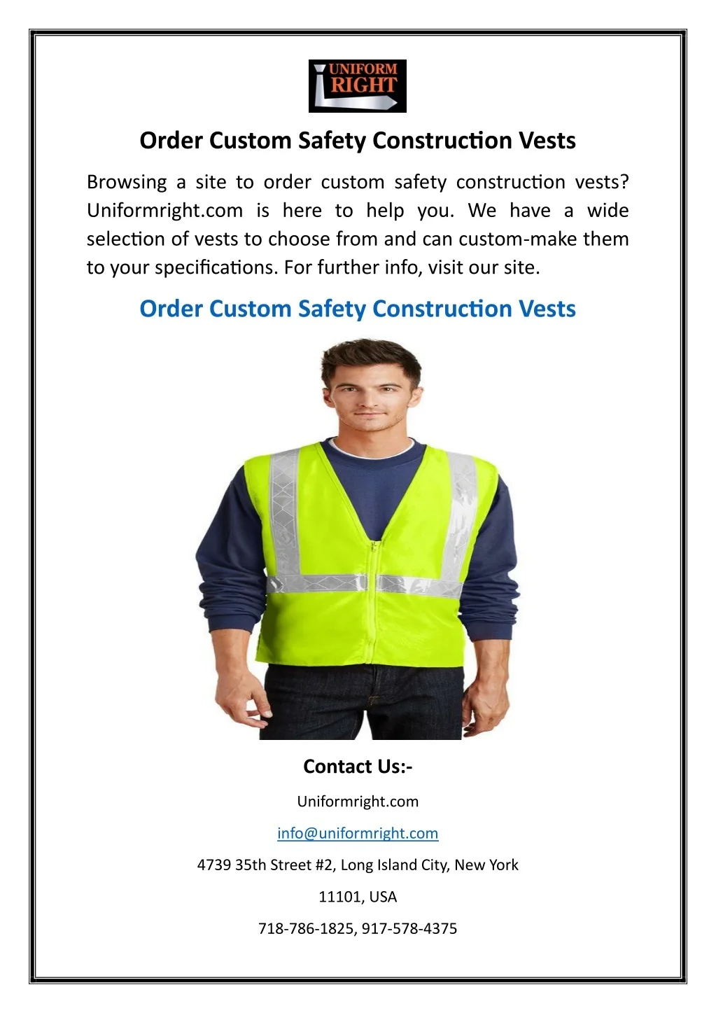 PPT - Order Custom Safety Construction Vests | Uniformright.com ...