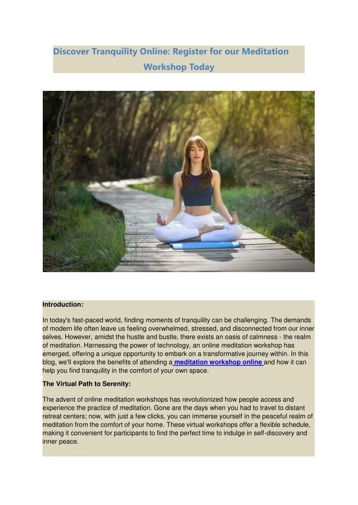 PPT - Discover Tranquility Online: Register for our Meditation Workshop Today PowerPoint ...