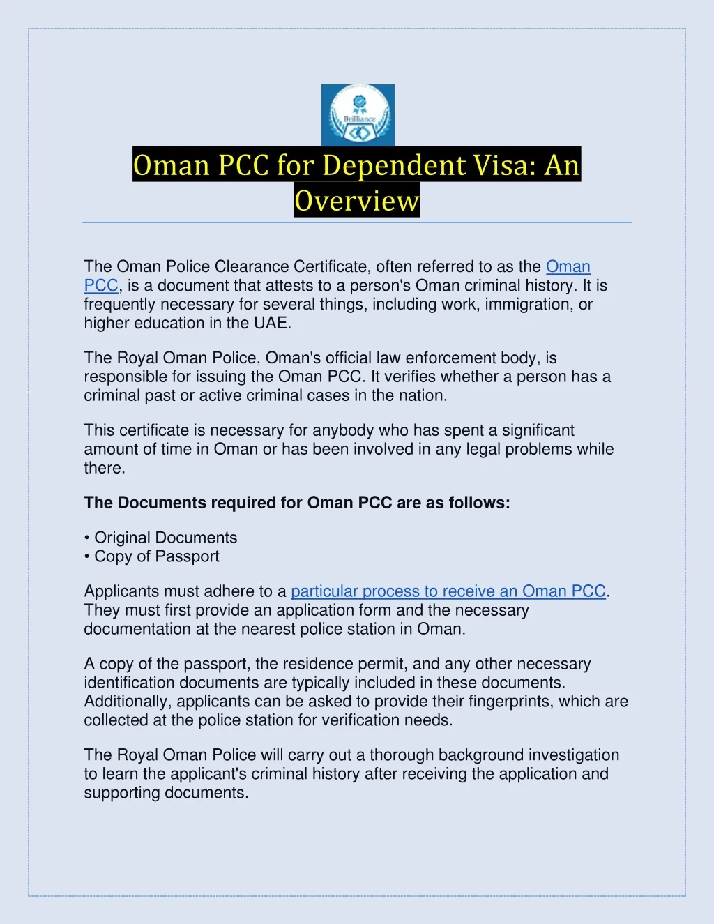PPT - Oman PCC for Dependent Visa An Overview PowerPoint Presentation, free download - ID:12362943