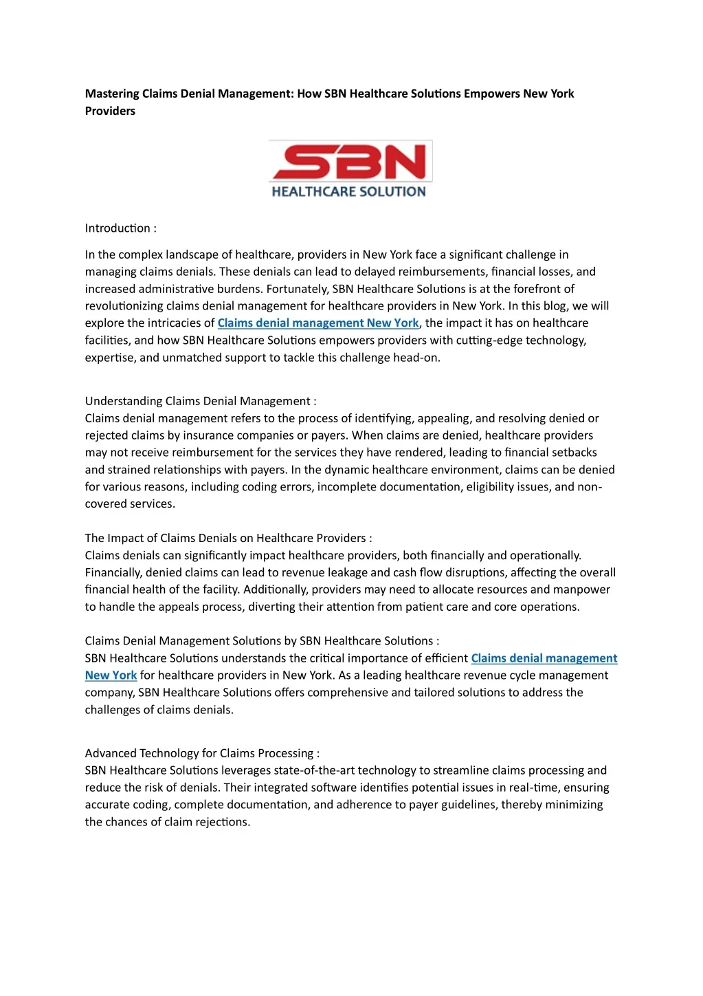 PPT - Mastering Claims Denial Management: How SBN Healthcare Solutions Empowers New Yo ...