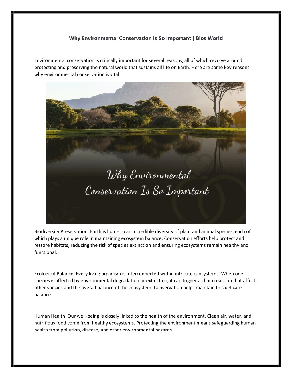 PPT - Why Environmental Conservation Is So Important - Bios World ...