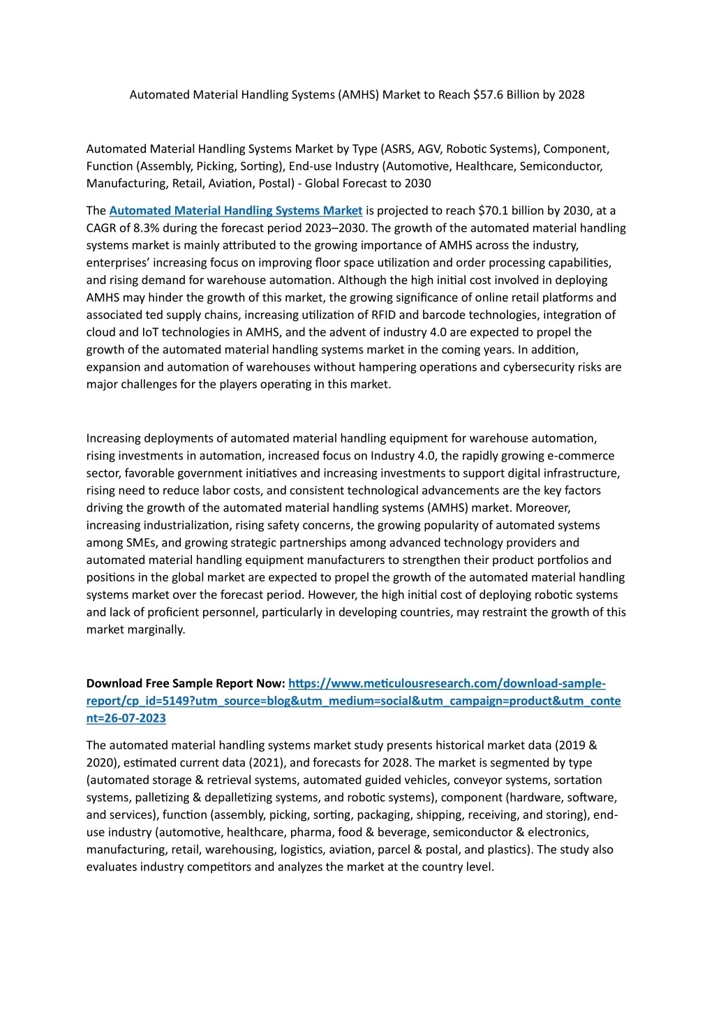 PPT - Automated Material Handling Systems (AMHS) Market PowerPoint ...