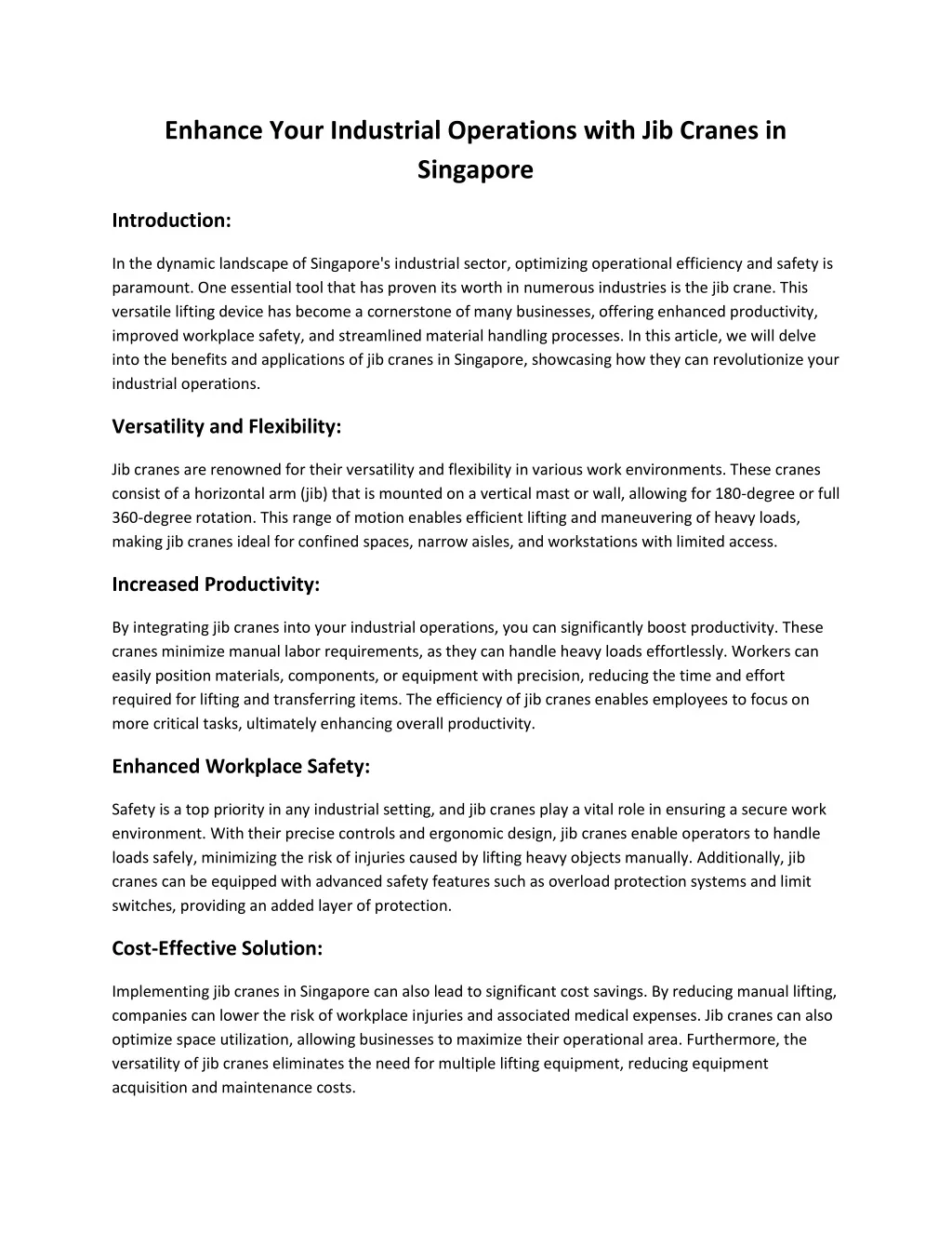 PPT - Enhance Your Industrial Operations with Jib Cranes in Singapore ...