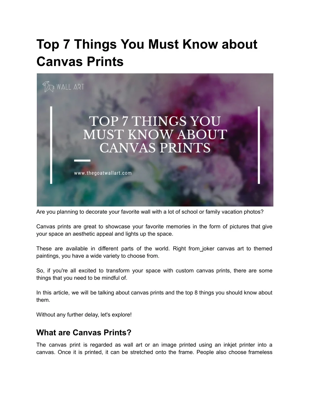 PPT - Top 7 Things You Must Know about Canvas Prints PowerPoint ...