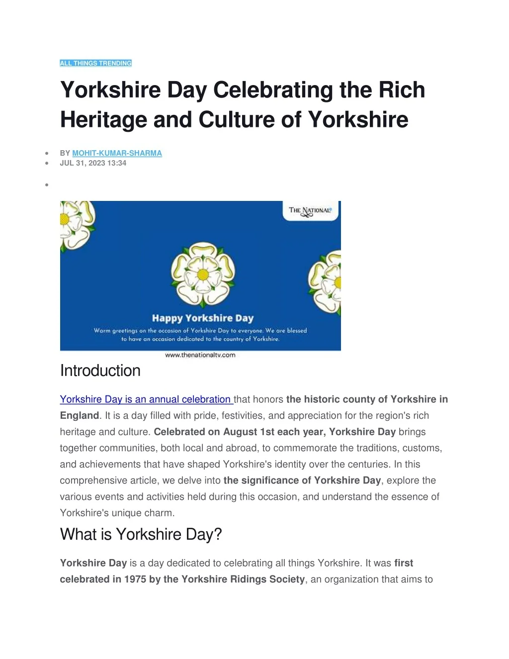 PPT - Yorkshire Day Celebrating the Rich Heritage and Culture of ...