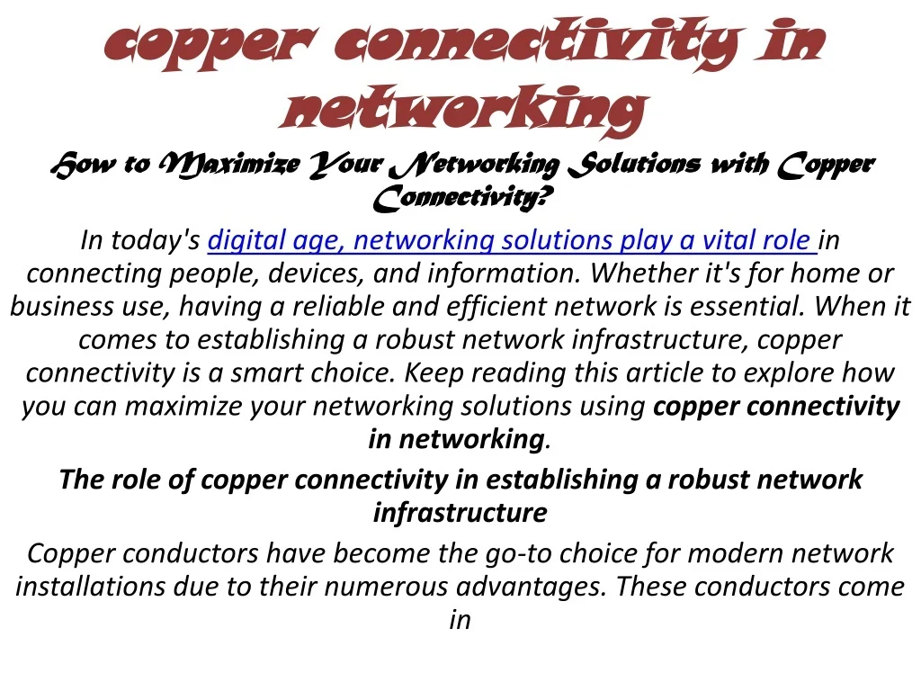 PPT - copper connectivity in networking PowerPoint Presentation, free download - ID:12380543