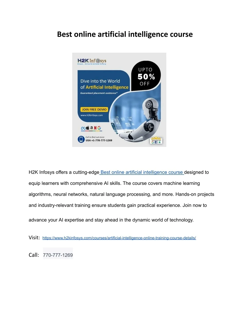 PPT - Best online artificial intelligence course PowerPoint ...