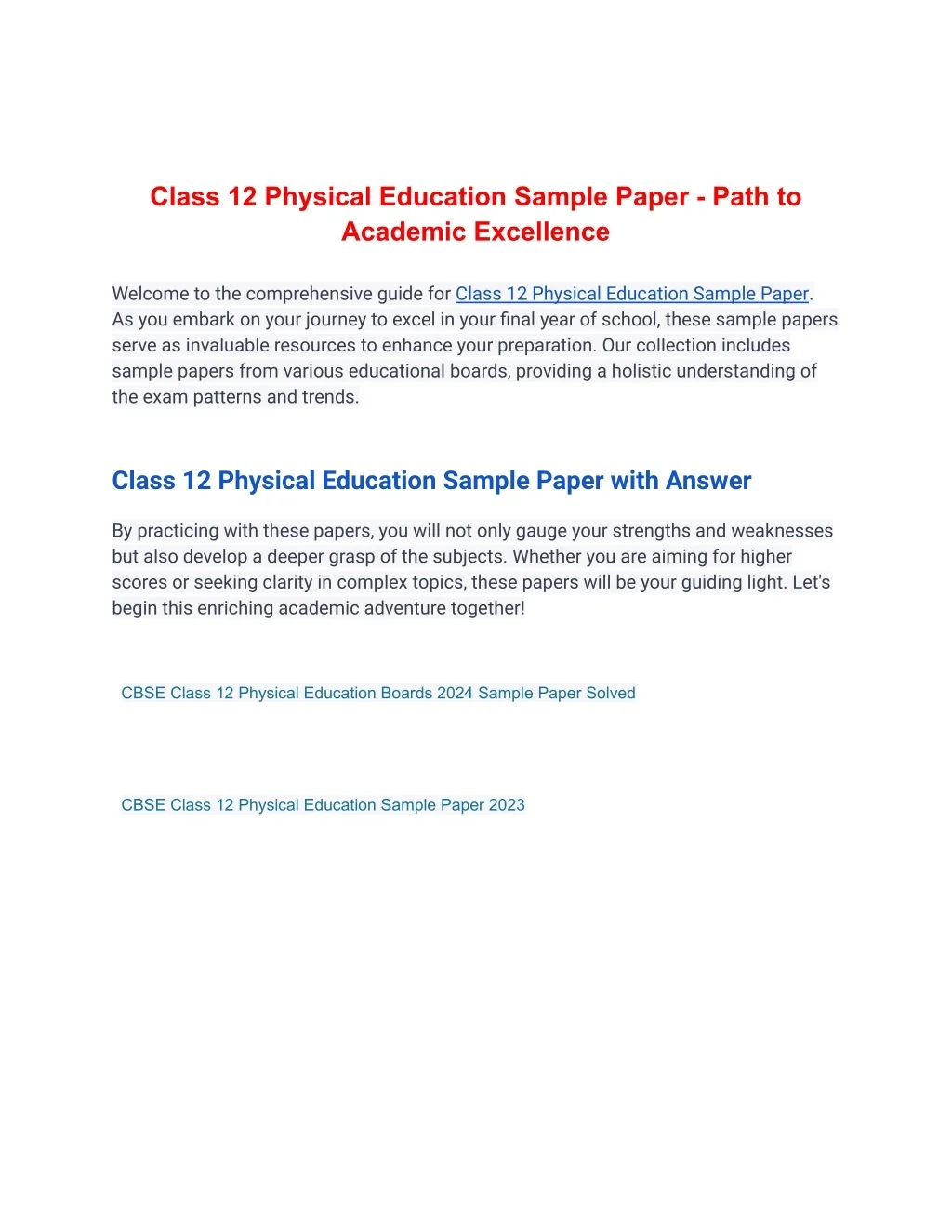 PPT - Class 12 Physical Education Sample Paper - Path to Academic ...