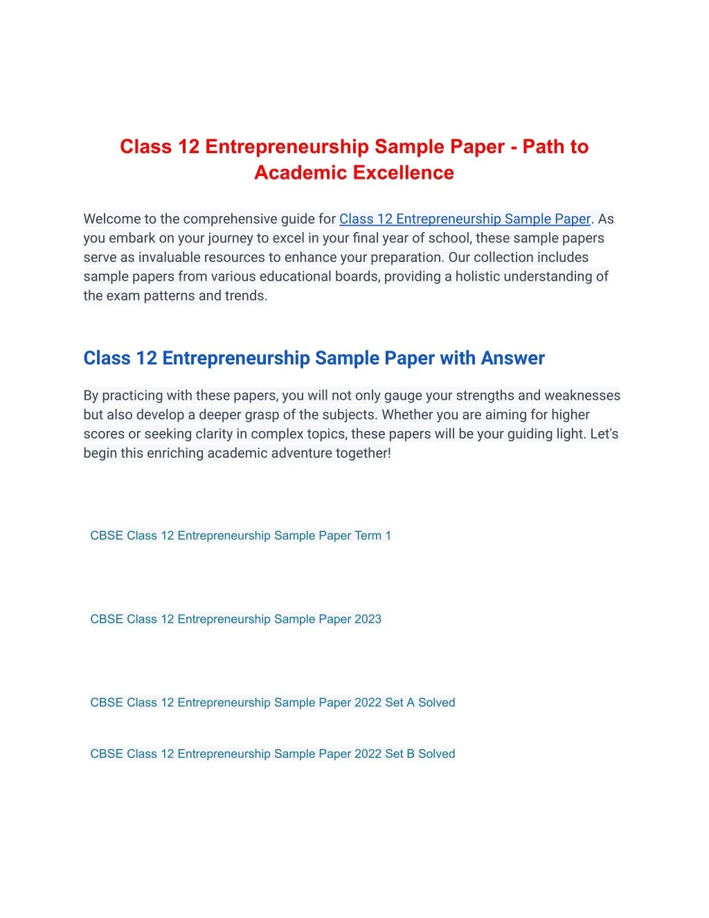 PPT - Class 12 Entrepreneurship Sample Paper - Path to Academic ...