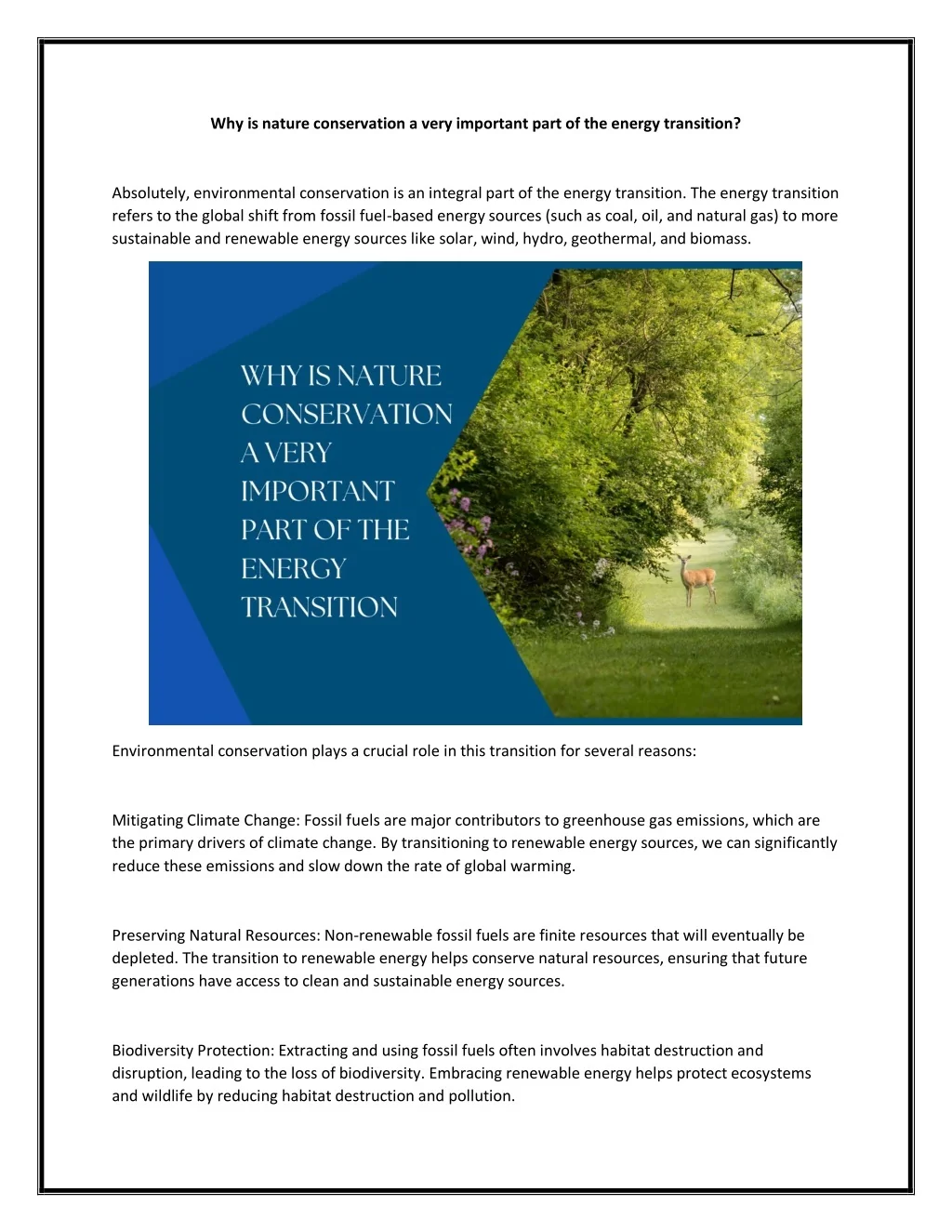 PPT - Why is nature conservation a very important part of the energy ...