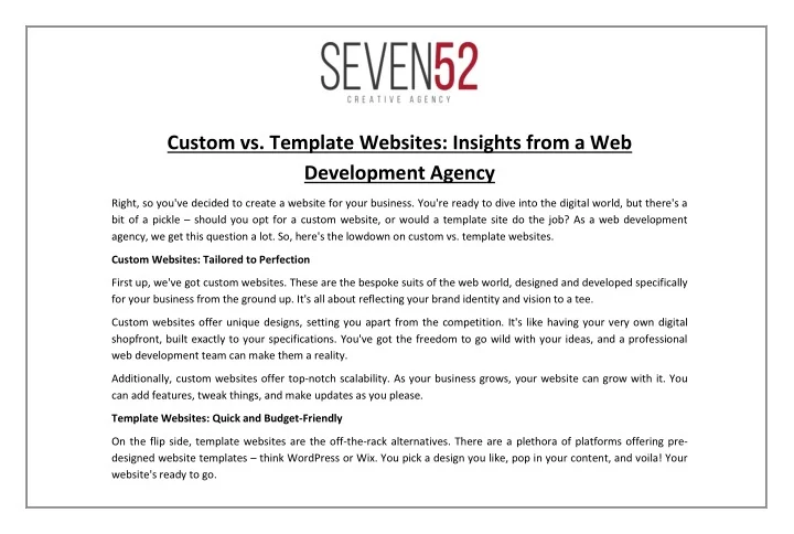 PPT - Custom vs. Template Websites: Insights from a Web Development ...