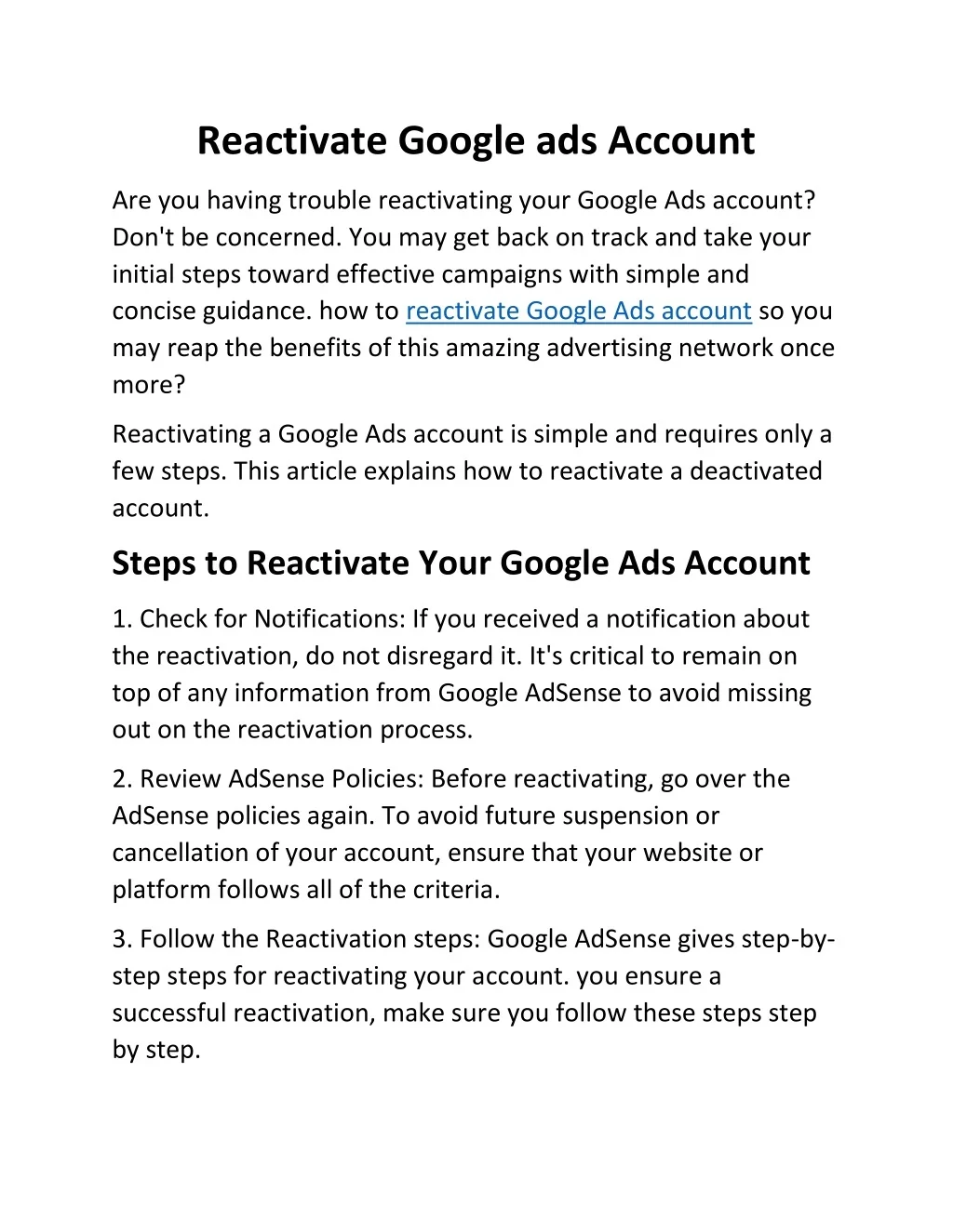 PPT - Reactivate Google ads Account PowerPoint Presentation, free ...