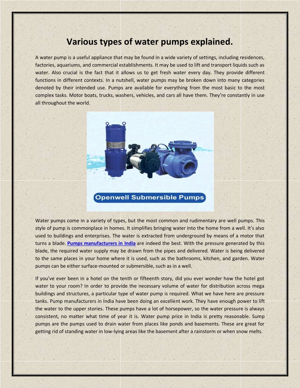 PPT - Various types of water pumps explained PowerPoint Presentation ...