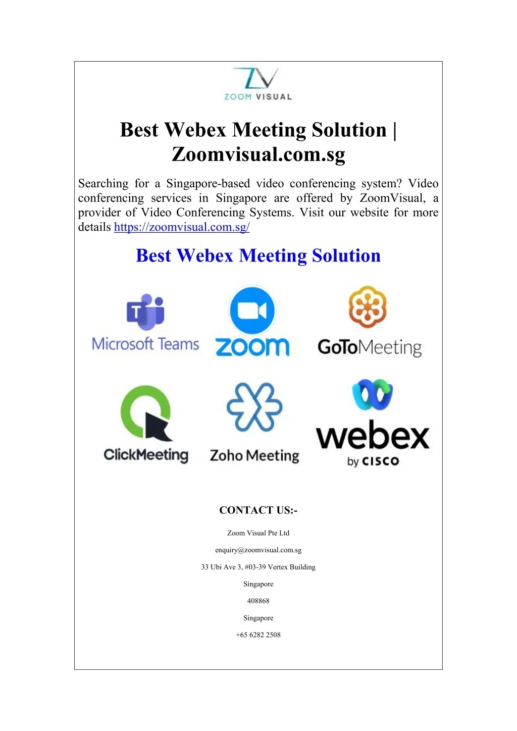 PPT - Best Webex Meeting Solution Zoomvisual.com.sg PowerPoint Presentation - ID:12414344
