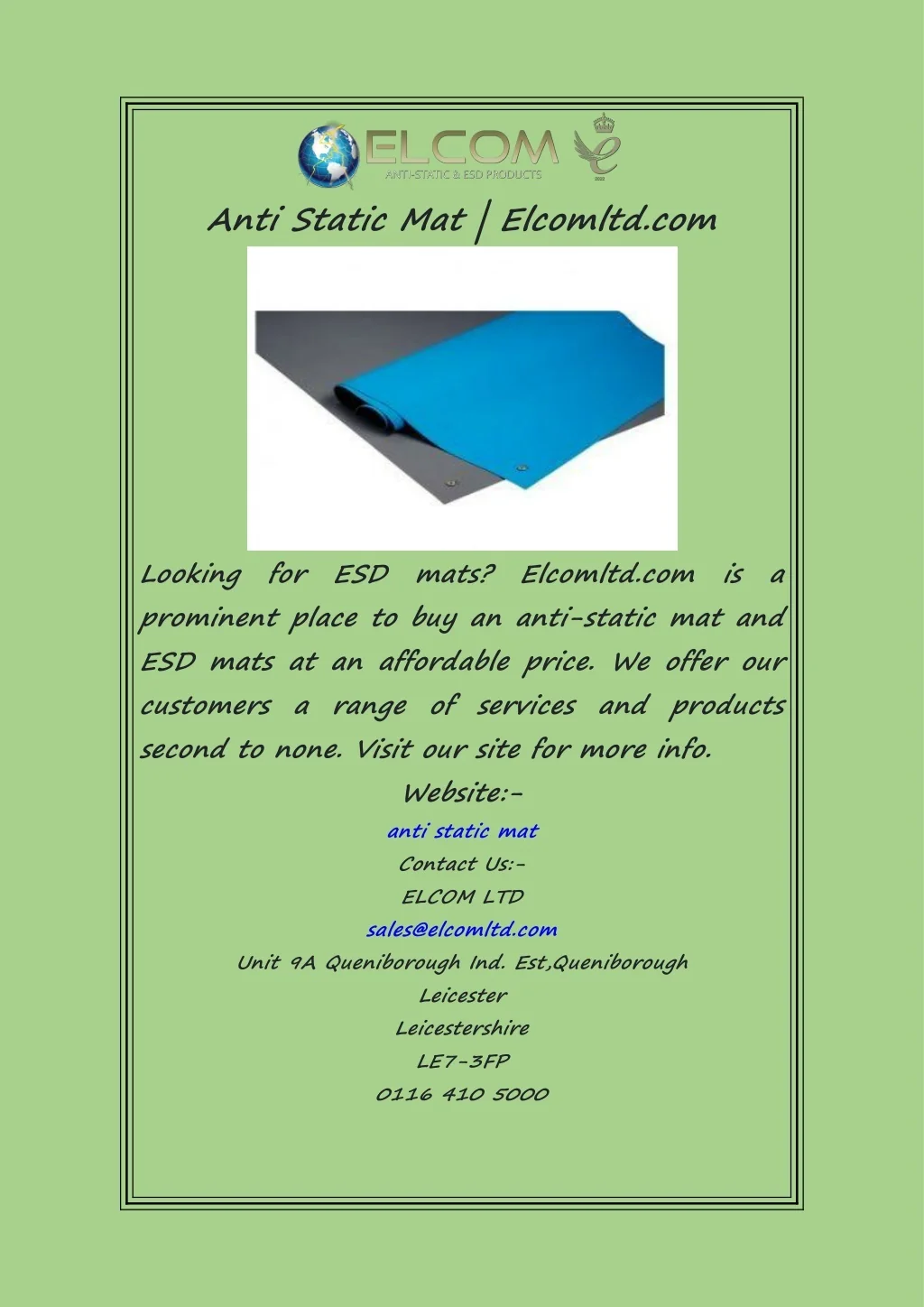 PPT - Anti Static Mat Elcomltd PowerPoint Presentation, free download ...