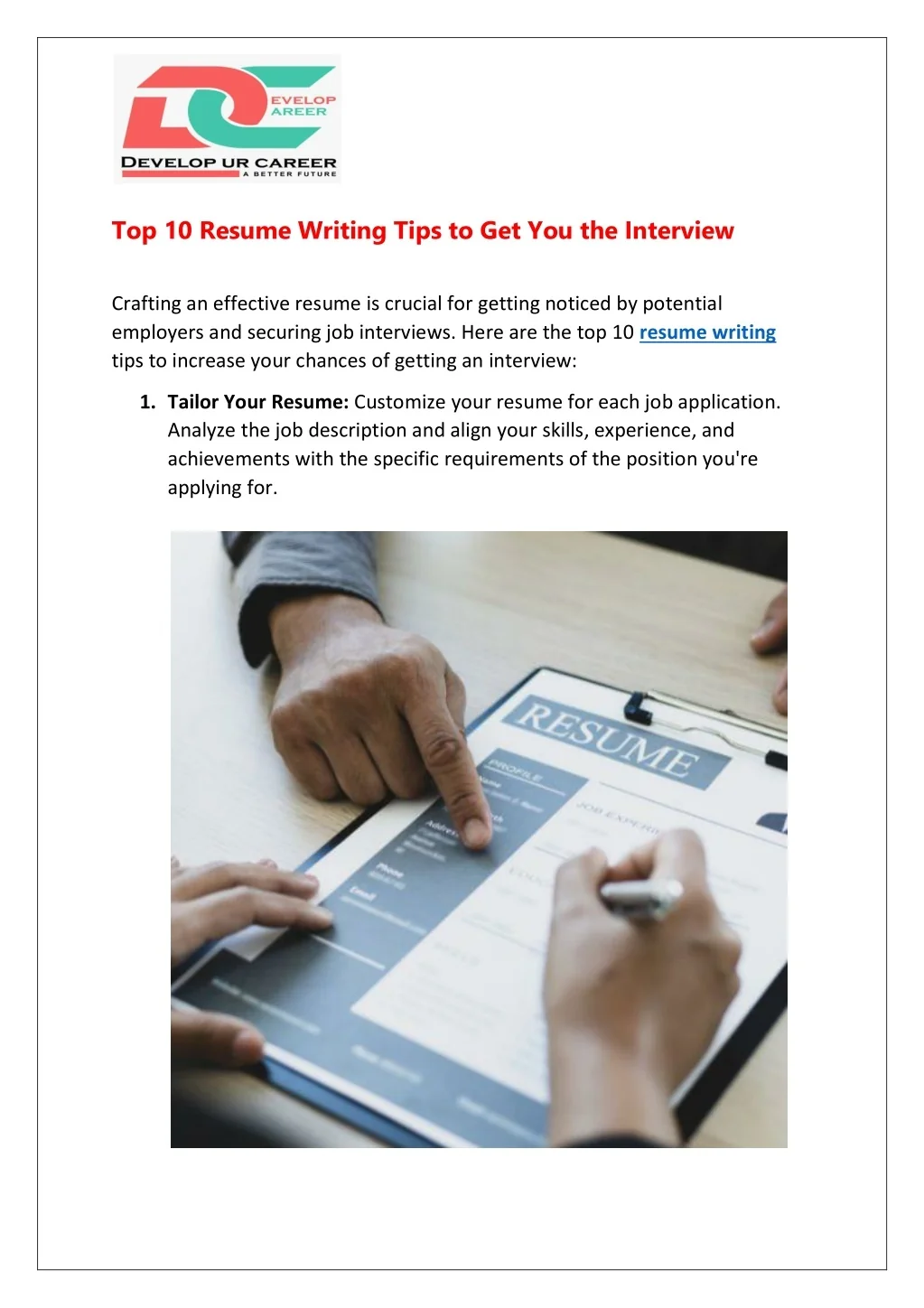 PPT - Top 10 Resume Writing Tips to Get You the Interview PowerPoint ...