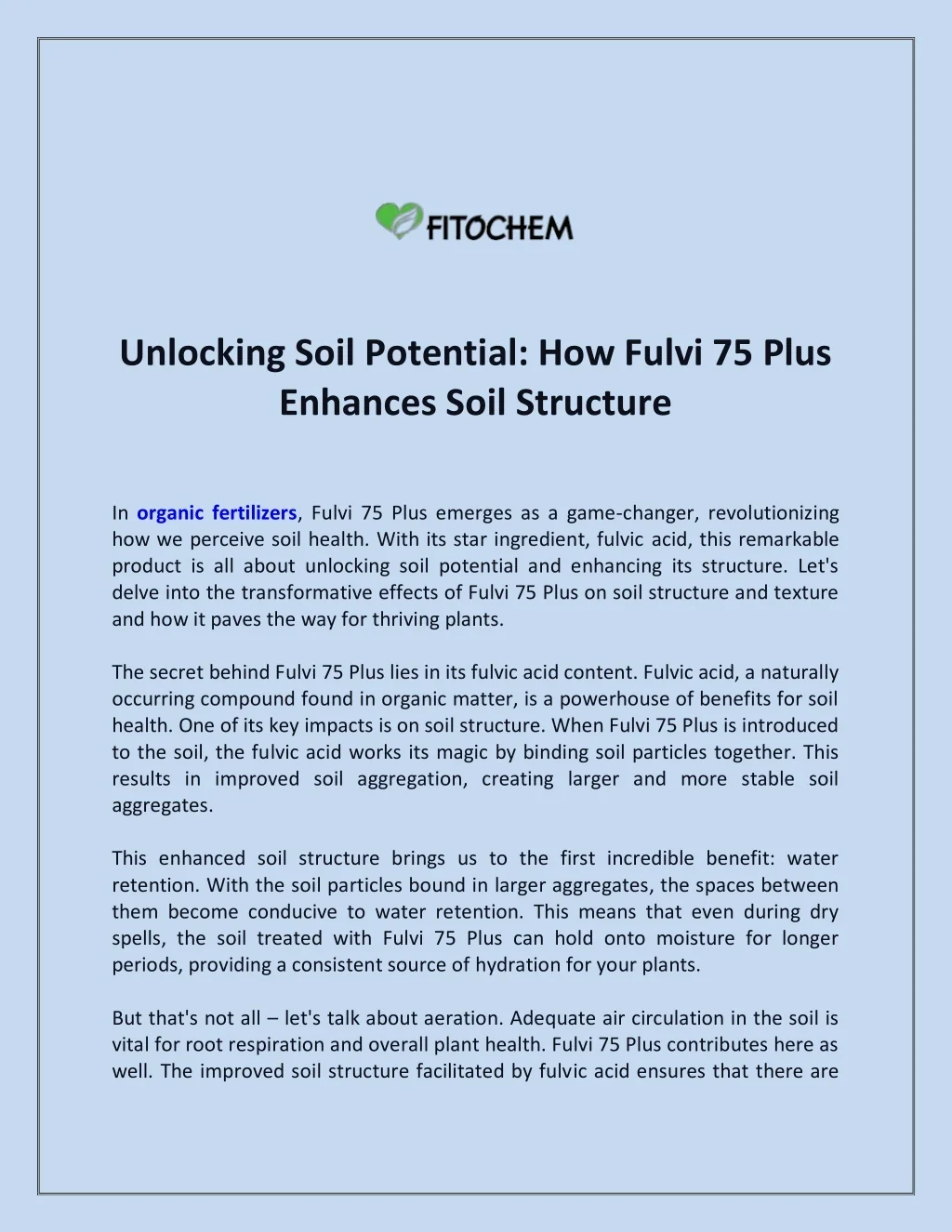 PPT - Unlocking Soil Potential: How Fulvi 75 Plus Enhances Soil ...