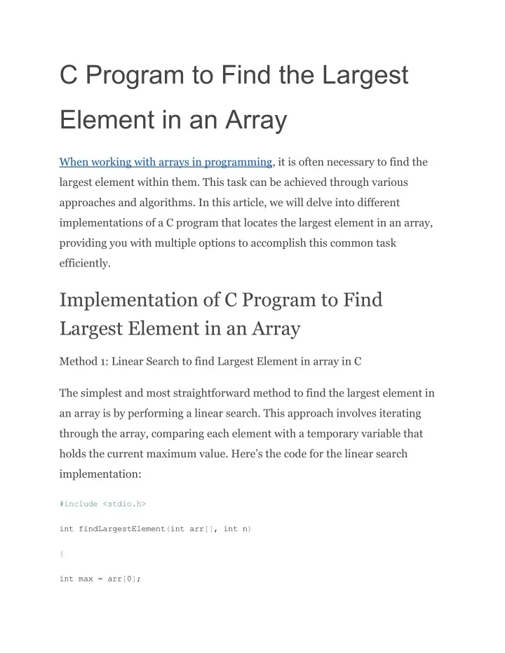 PPT C Program To Find The Largest Element In An Array PowerPoint 