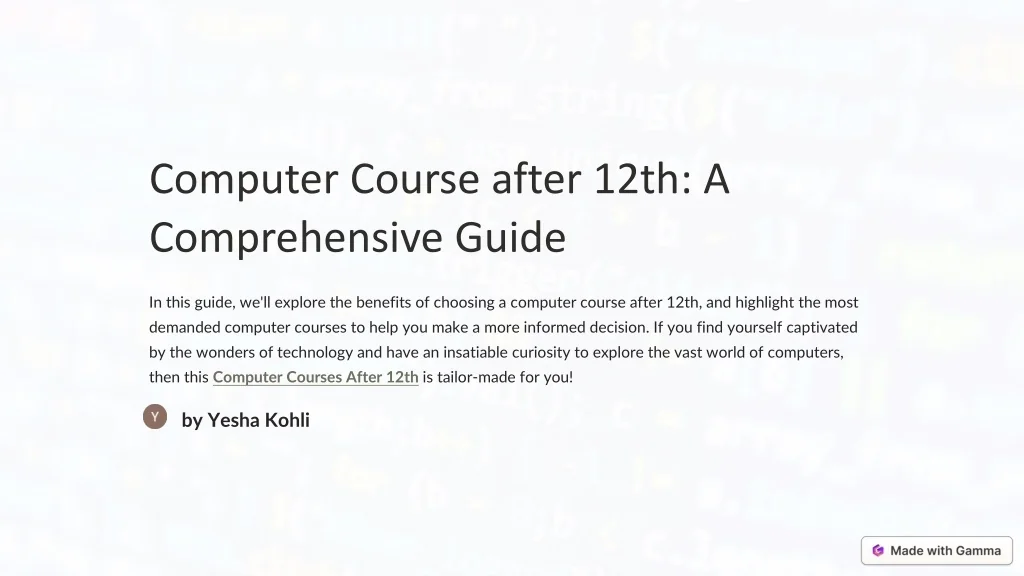 PPT - Computer-Course-after-12th-A-Comprehensive-Guide PowerPoint ...