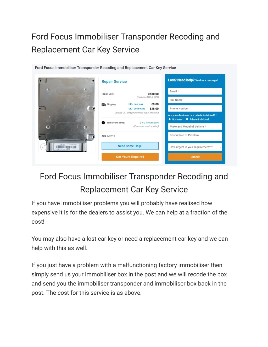 PPT - Ford Focus Immobiliser Transponder Recoding and Replacement Car ...