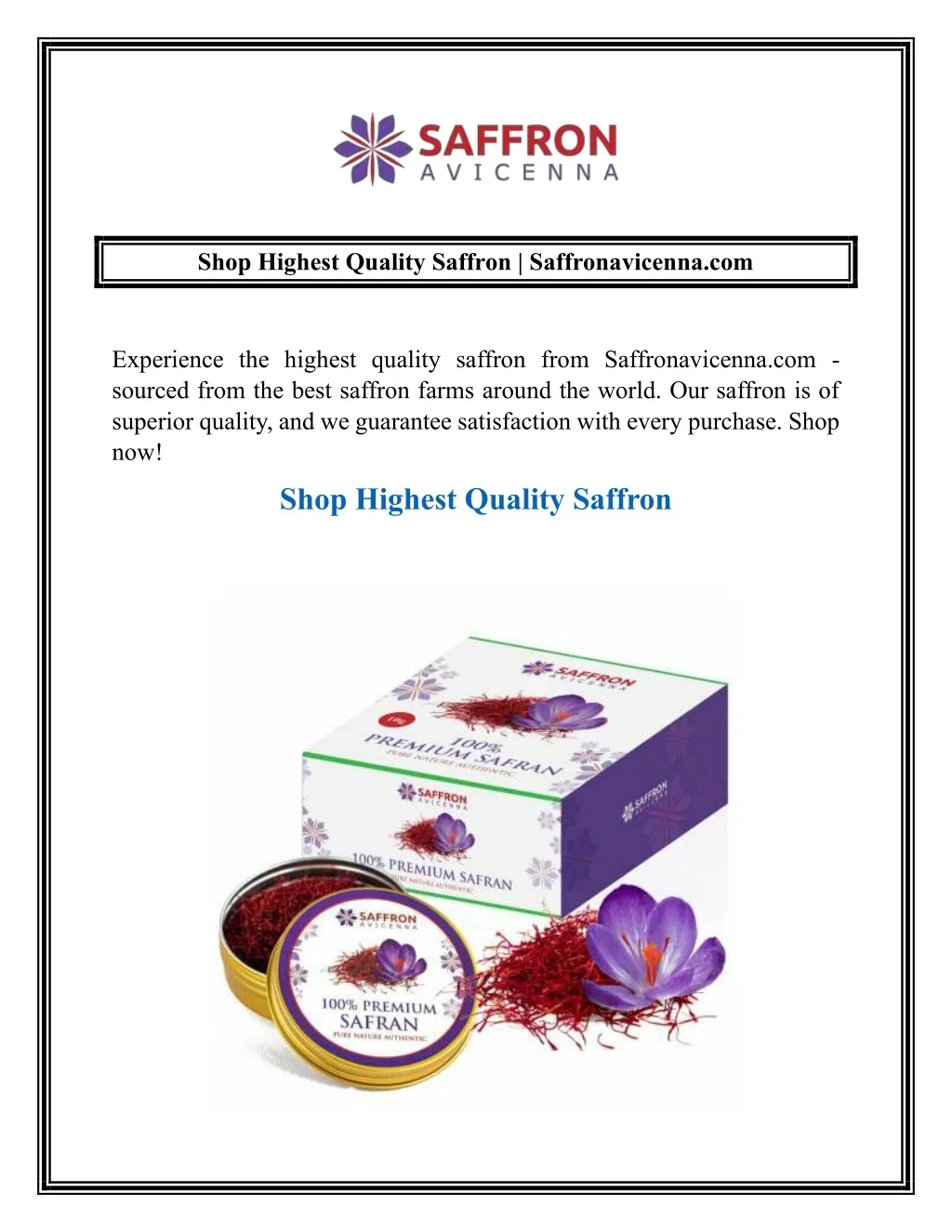 PPT - Shop Highest Quality Saffron Saffronavicenna.com PowerPoint ...