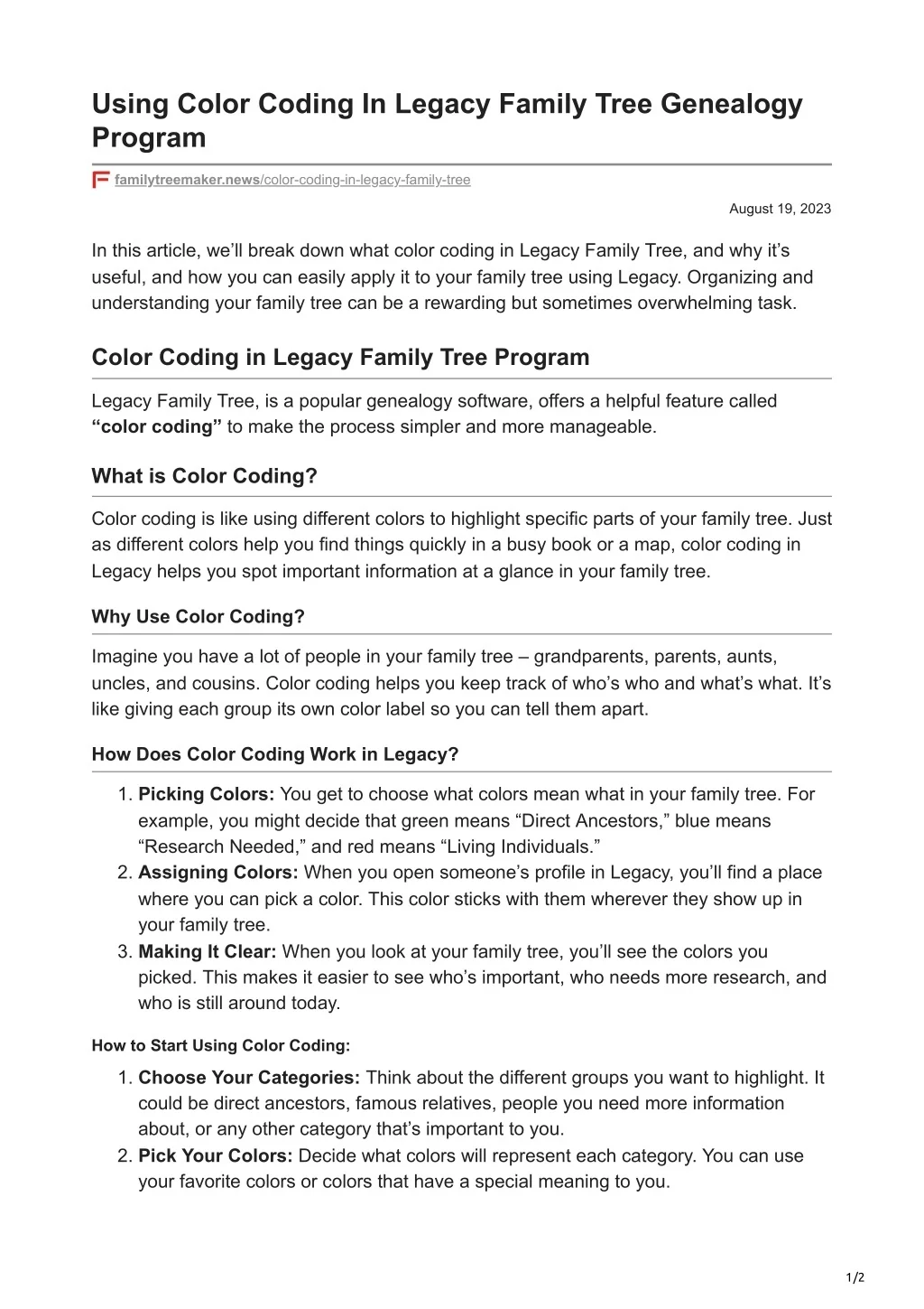 PPT - Using Color Coding In Legacy Family Tree Genealogy Program ...