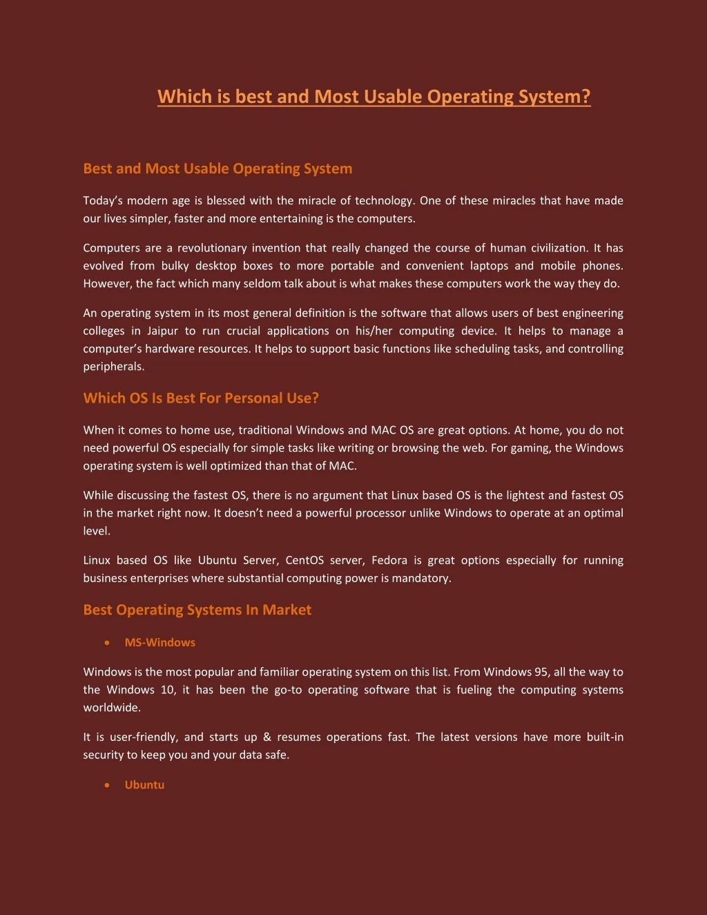 PPT - Which is best and Most Usable Operating System PowerPoint ...