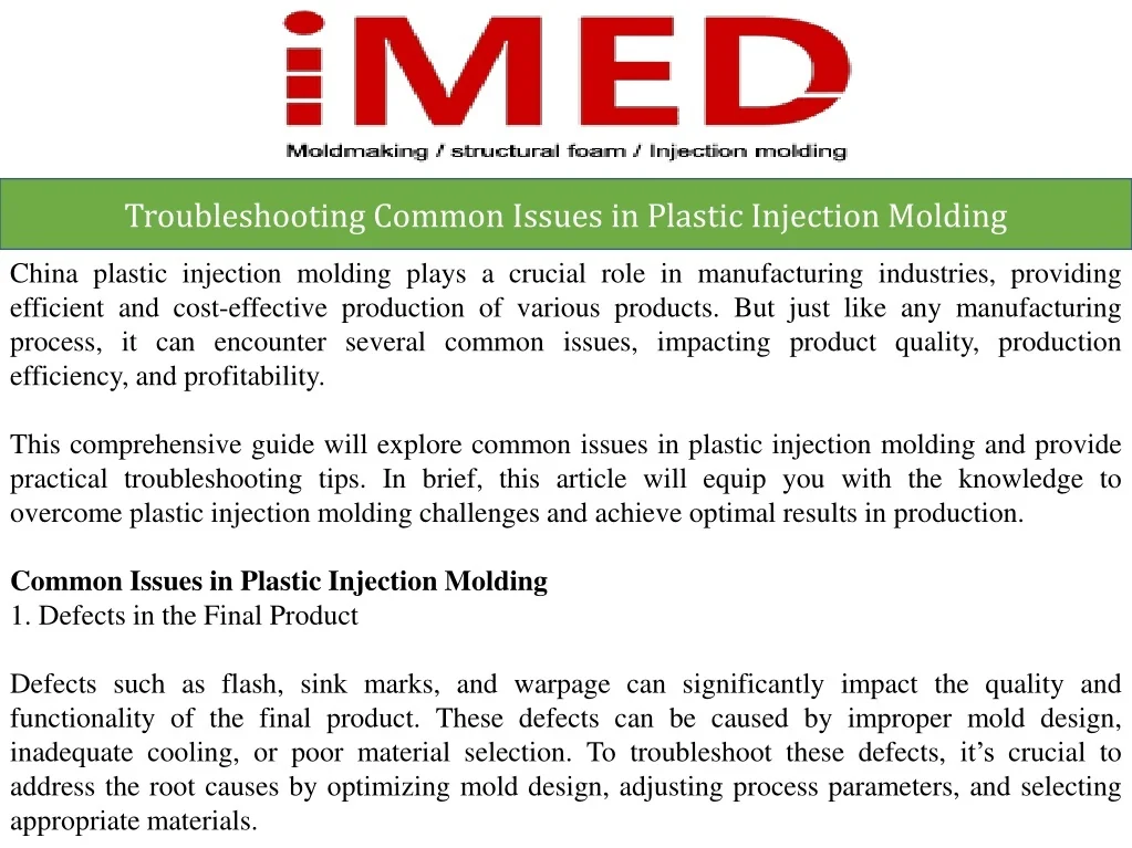 PPT - Troubleshooting Common Issues in Plastic Injection Molding ...