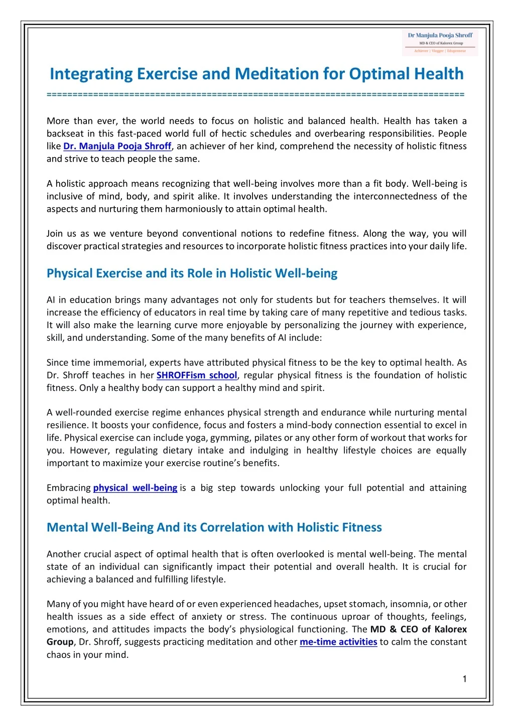 PPT - Integrating Exercise and Meditation for Optimal Health PowerPoint ...