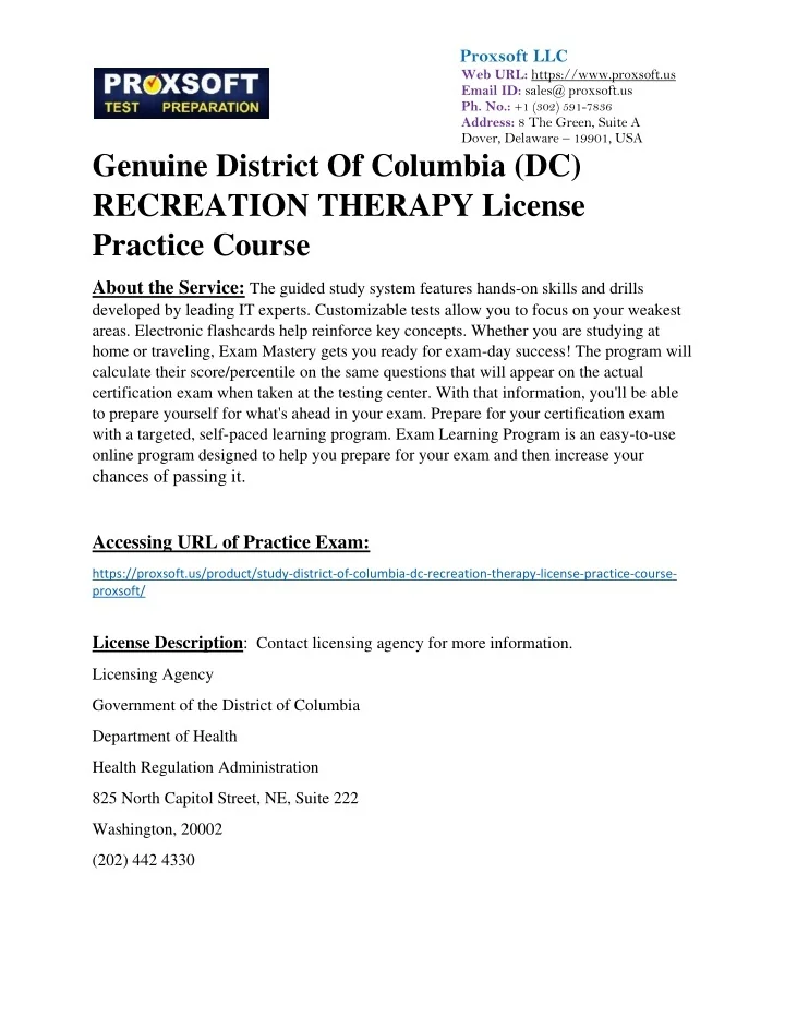 PPT - Genuine District Of Columbia (DC) RECREATION THERAPY License ...