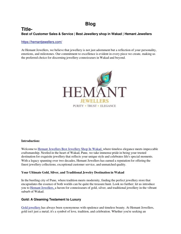 PPT - Best of Customer Sales & Service | Best Jewellery shop in Wakad | Hemant Jewelle ...