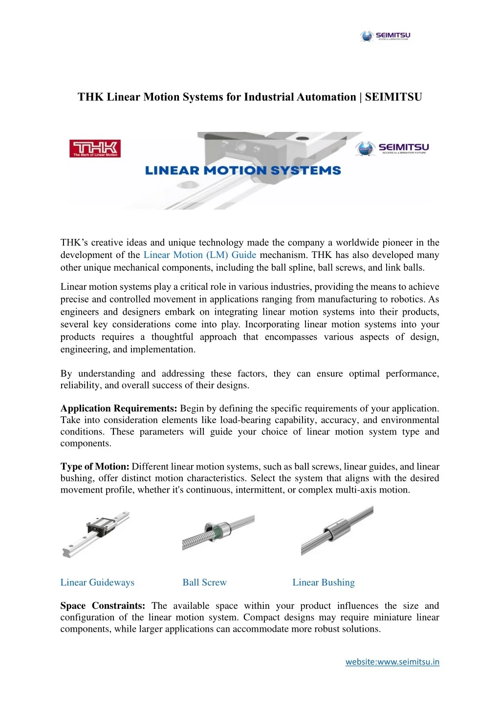 PPT - THK Linear Motion Systems for Industrial Automation-SEIMITSU ...
