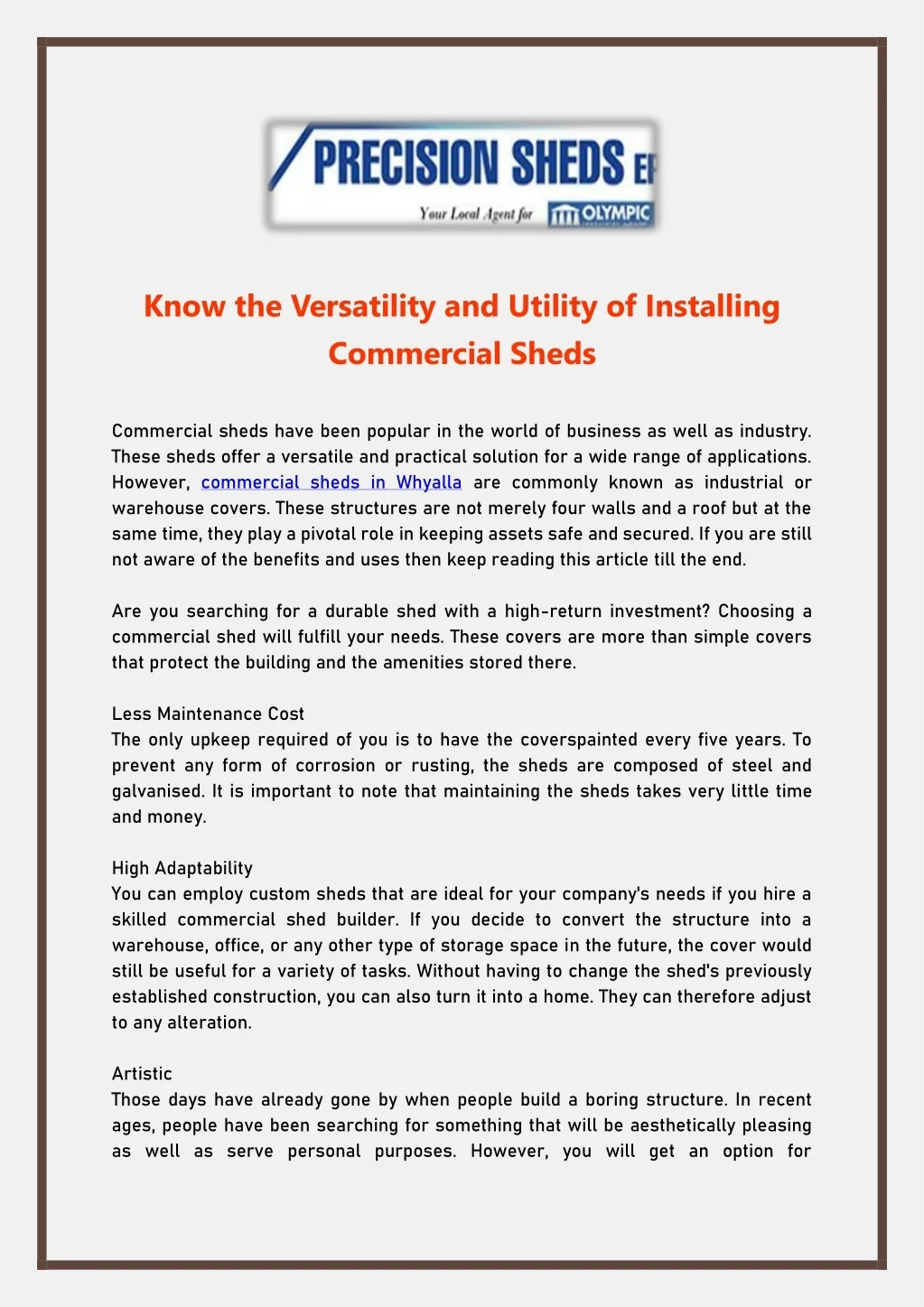 PPT - Know the Versatility and Utility of Installing Commercial Sheds ...