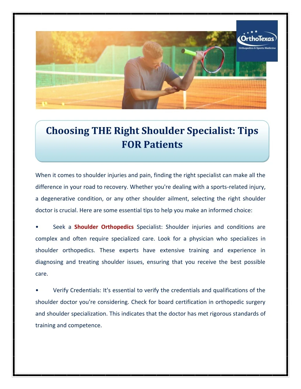 PPT - Choosing THE Right Shoulder Specialist Tips FOR Patients ...