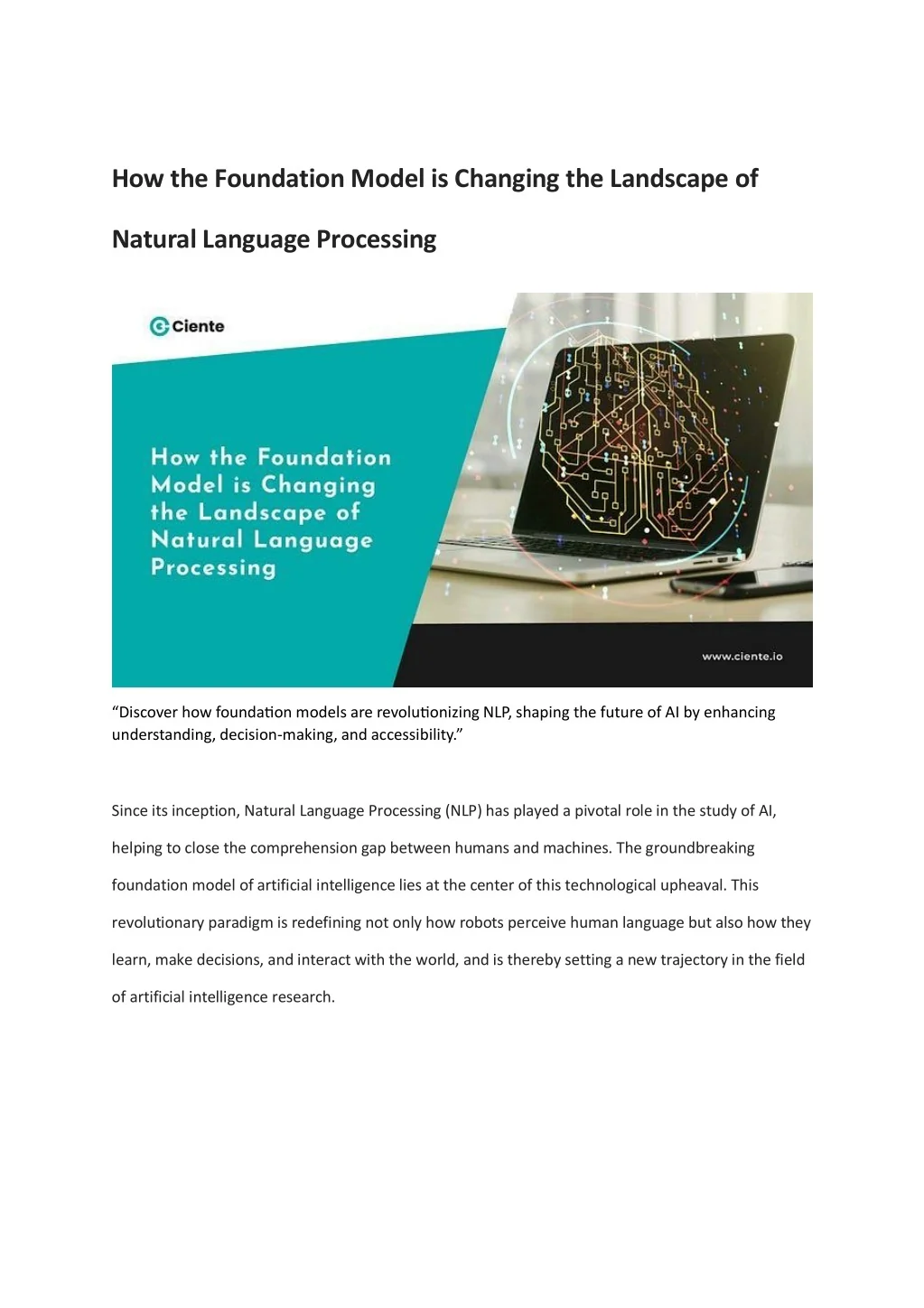 PPT - How the Foundation Model is Changing the Landscape of Natural ...