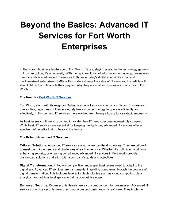 PPT - Beyond the Basics_ Advanced IT Services for Fort Worth ...
