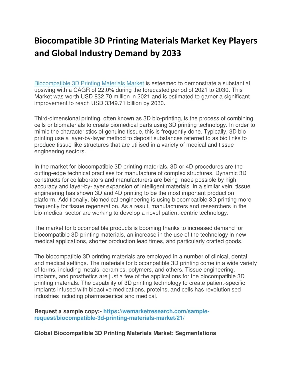 PPT - Biocompatible 3D Printing Materials Market PowerPoint ...