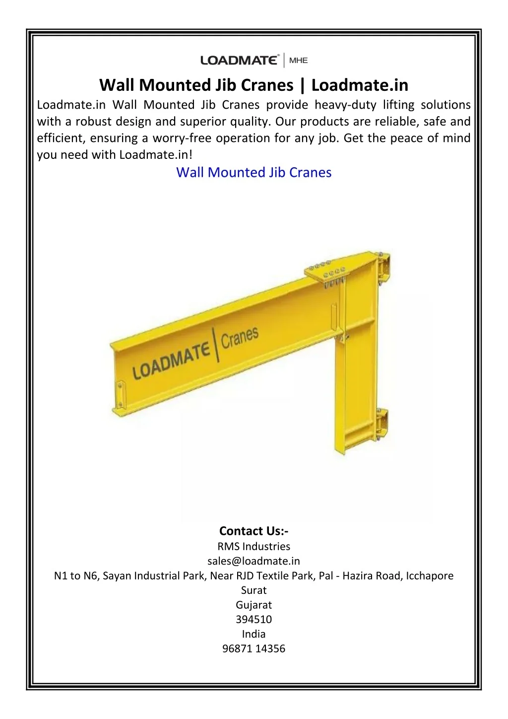 PPT - Wall Mounted Jib Cranes | Loadmate.in PowerPoint Presentation ...